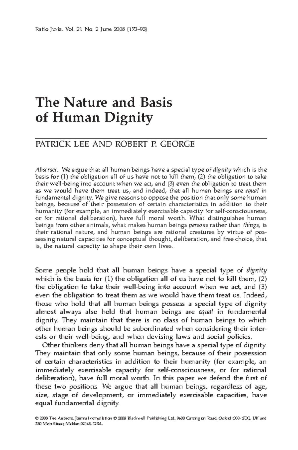 Nature and basis of human dignity 1 - The Nature and Basis of Human ...