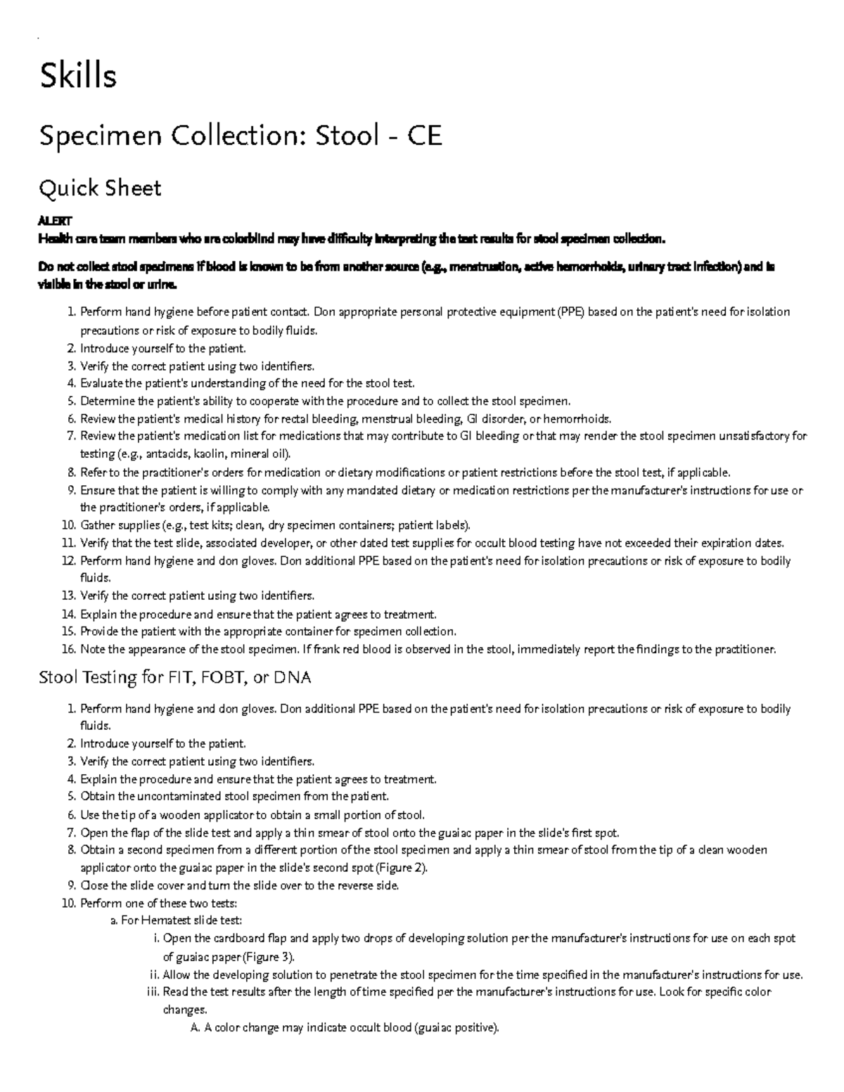 Stool Collection etc - Skills Specimen Collection: Stool - CE Quick ...