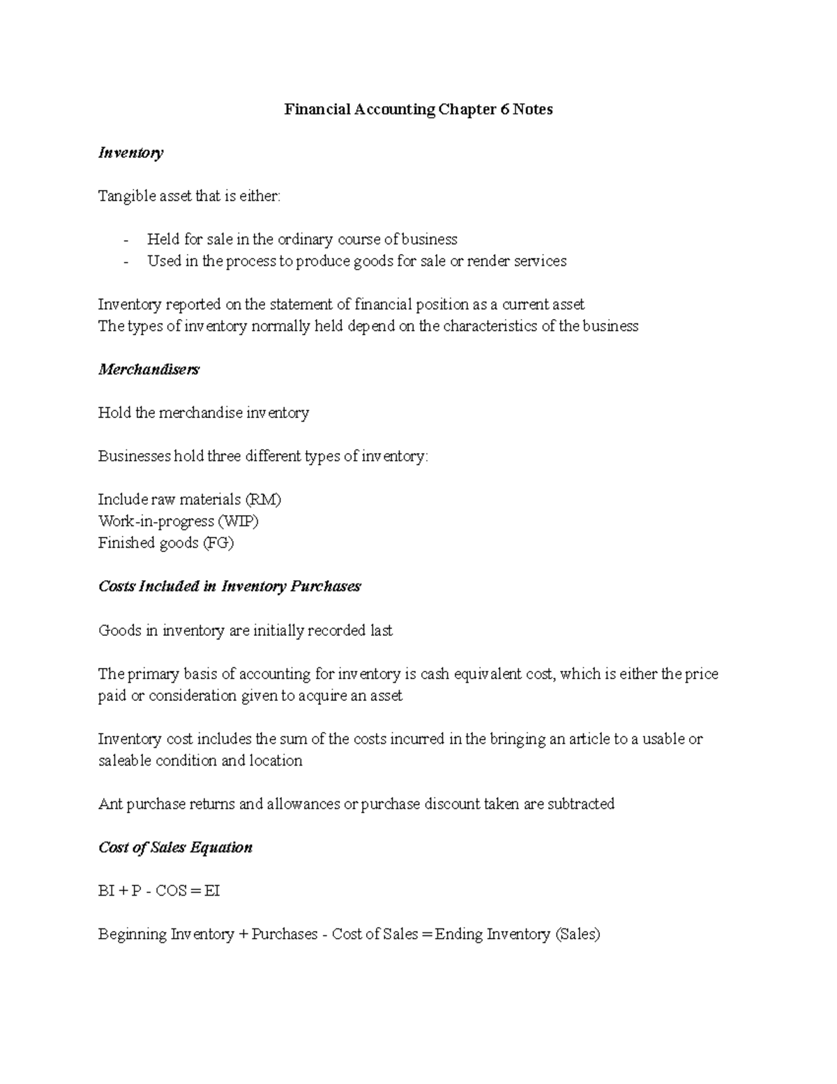 Financial Accounting Chapter 6 Notes - Studocu