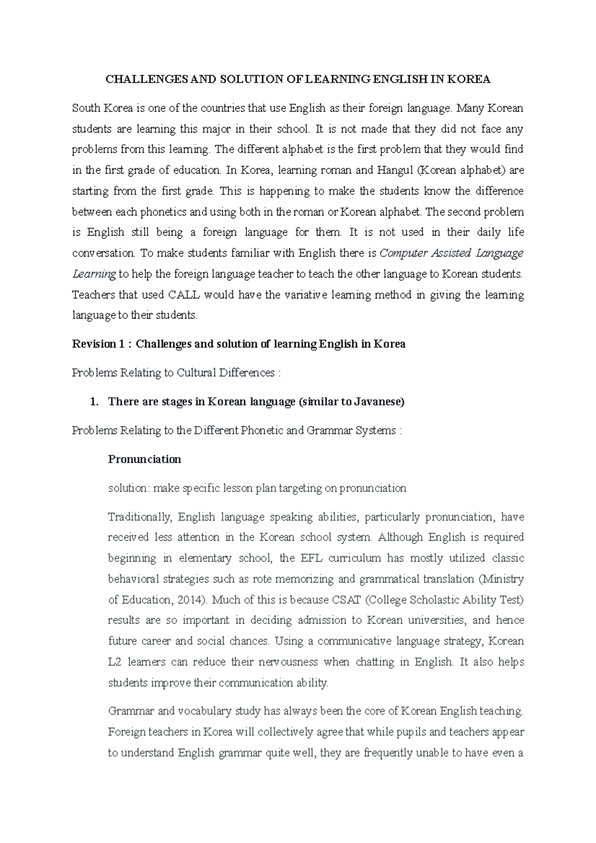 Challenges AND Solution OF Learning English IN Korea - CHALLENGES AND ...