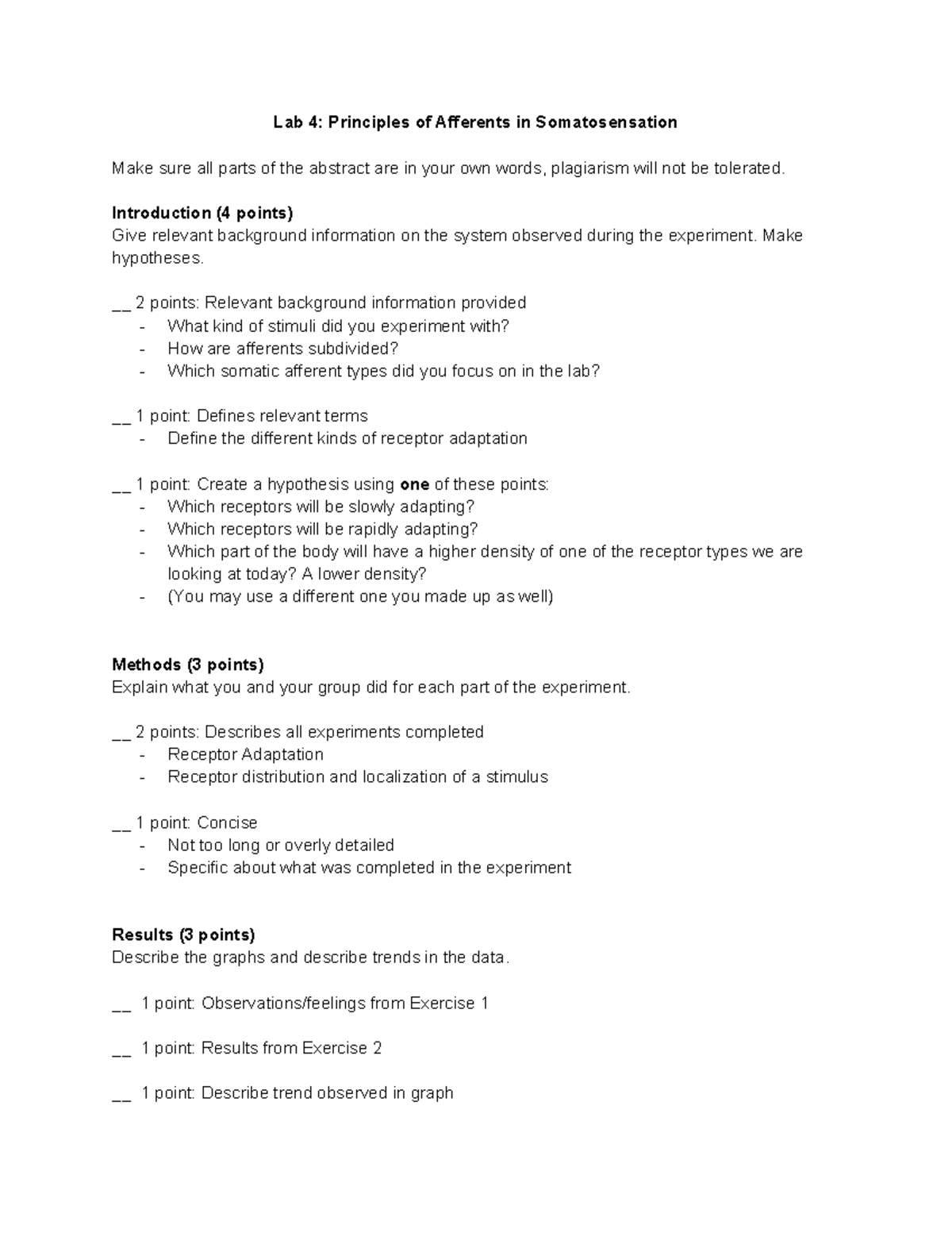 Lab 4 Abstract Rubric - Lab 4: Principles of Afferents in ...