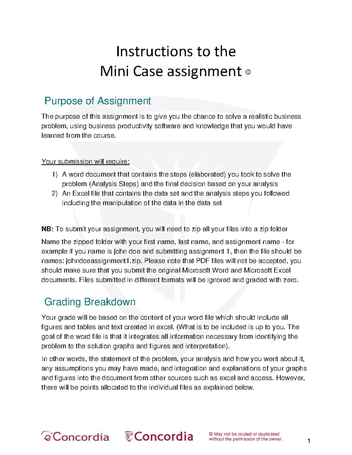Mini Case Instructions copy - © May not be copied or duplicated without ...