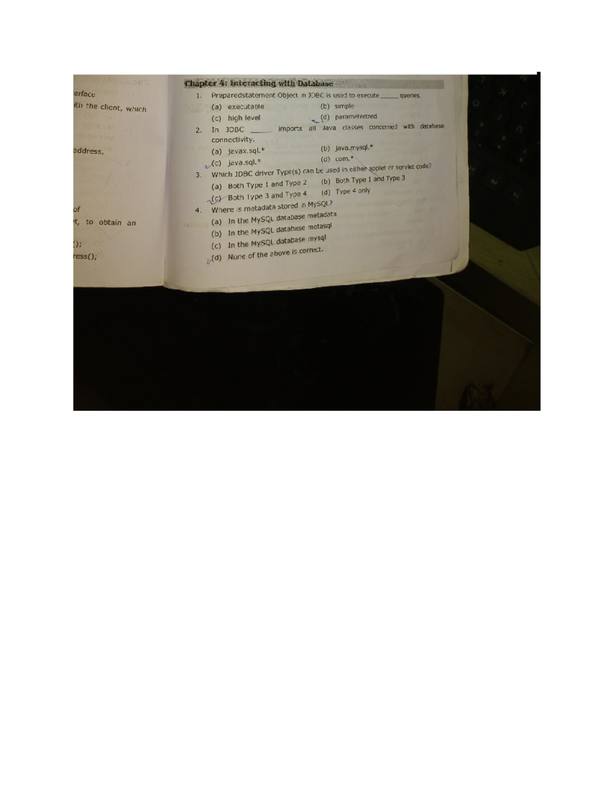 Chy 4 - Advanced Java MCQ - Chapter 4: interacting with Database erface ...