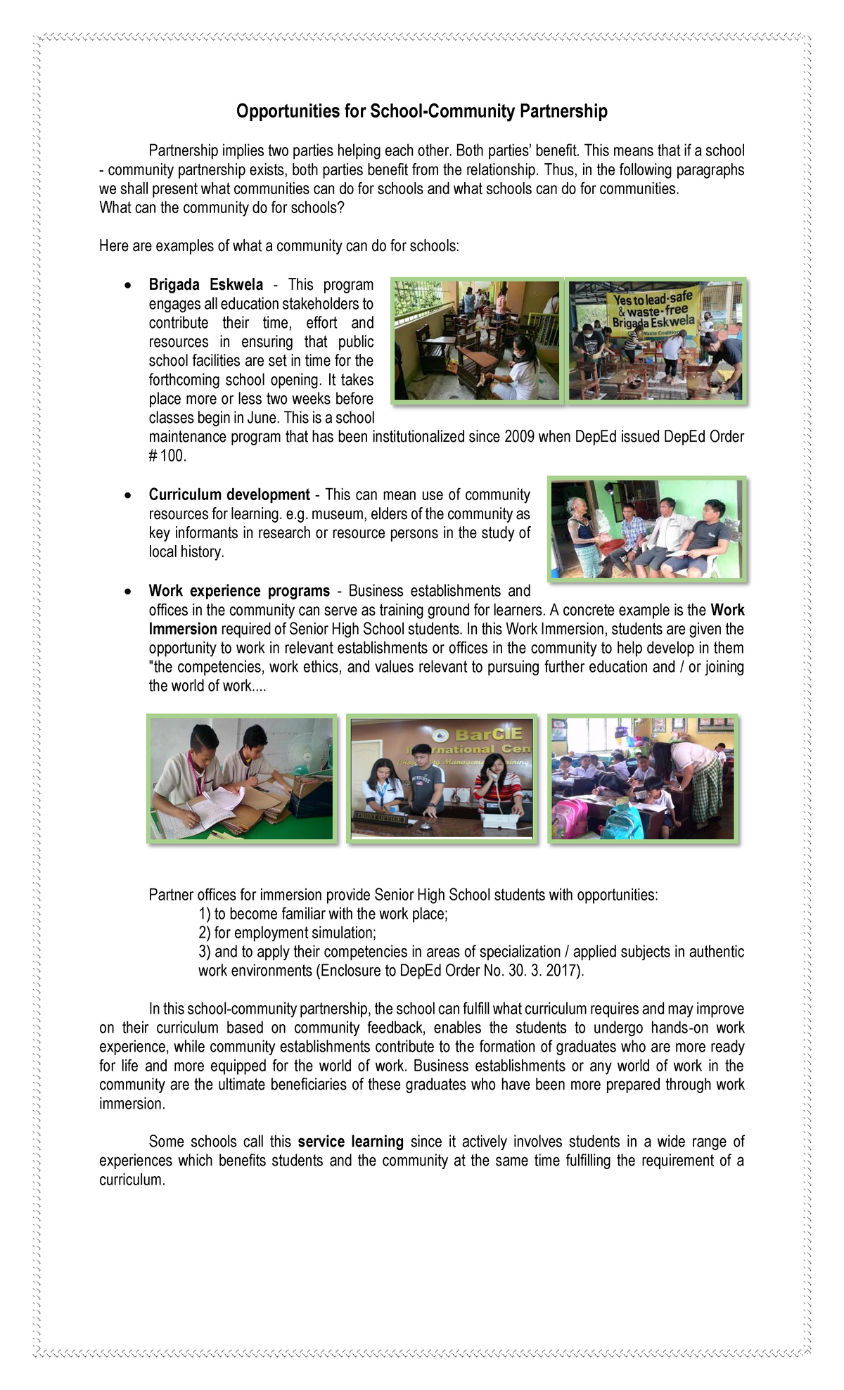 The Why and How of School and Community Partnersship - Opportunities ...