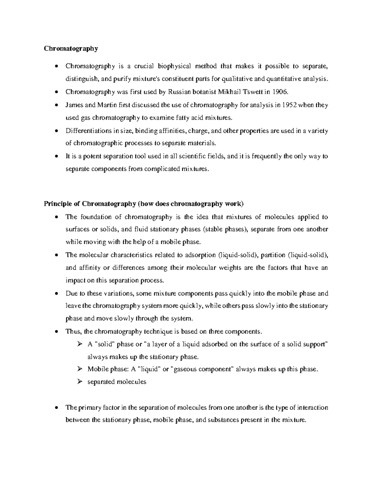 Chromatography - Chromatography was first used by Russian botanist ...