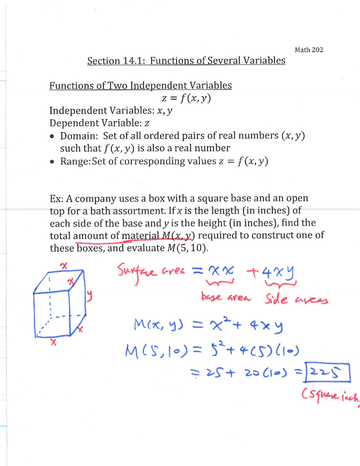 Chapter 14-14-14 - Math 202 Section 14: Functions of Several Variables Functions of Two ...