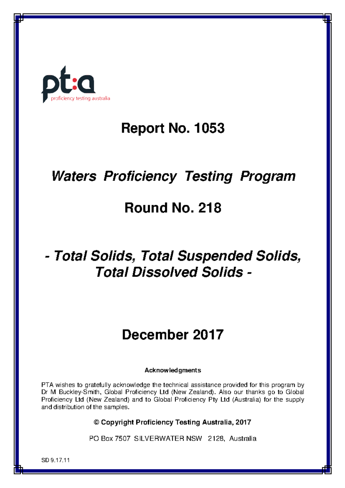 1053 - TSS TEST - Report No. 1053 Waters Proficiency Testing Program ...