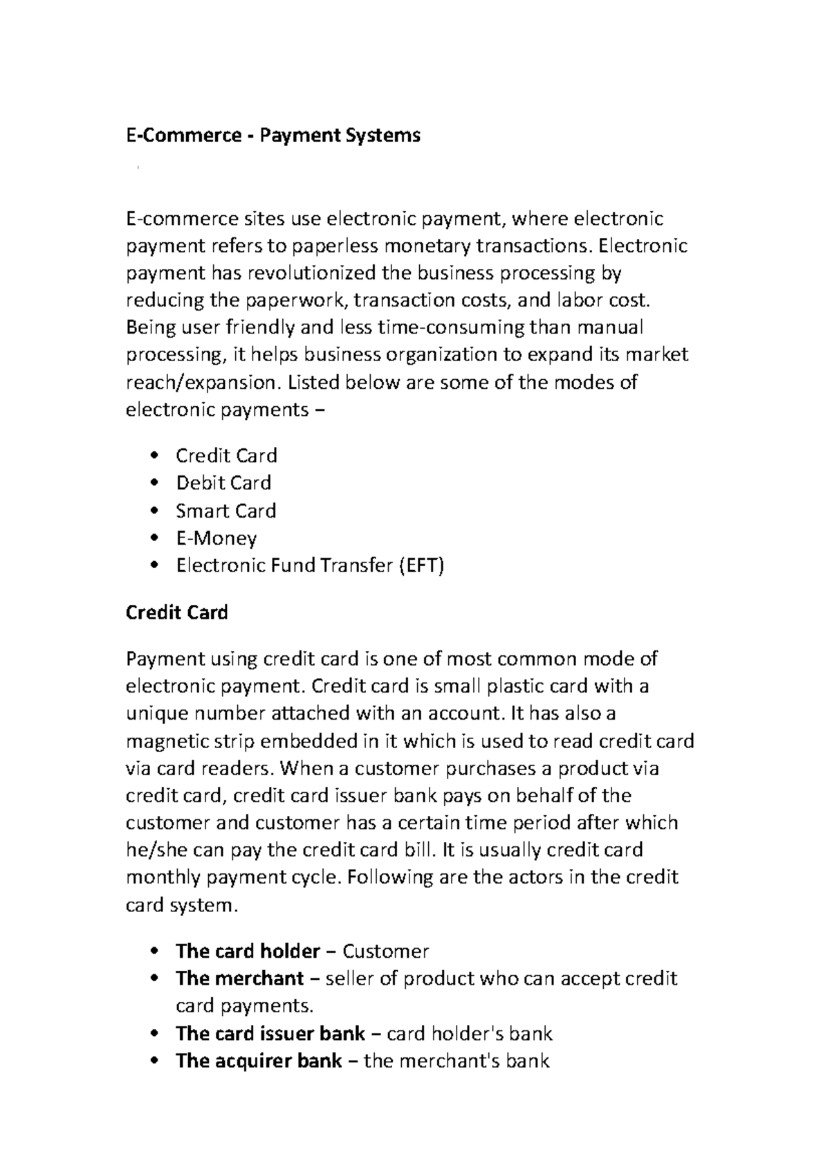 E commerce - E-Commerce - Payment Systems E-commerce sites use ...