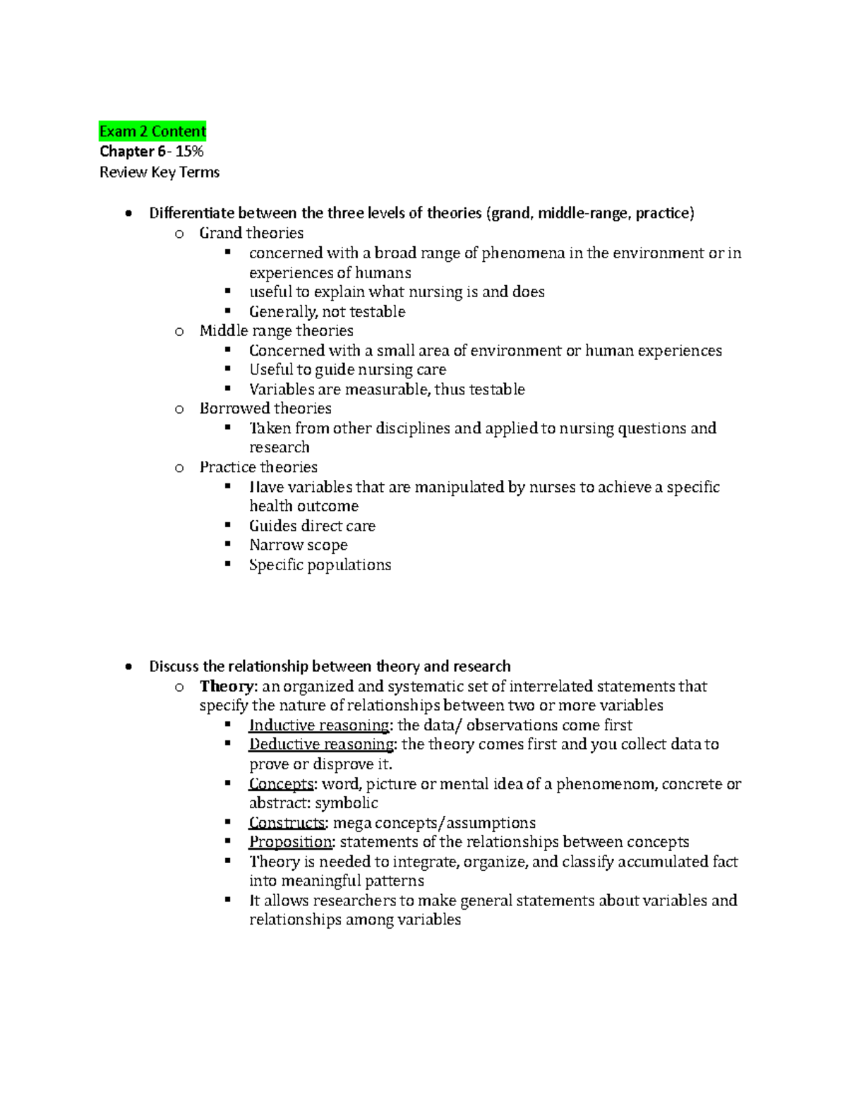 Exam 2 Content - research material - Exam 2 Content Chapter 6- 15% ...