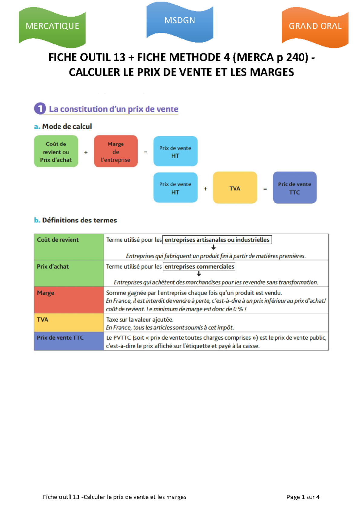 Fiche outil 13 - Calculer le Prix de vente et les marges - Science de gestion et numérique ...