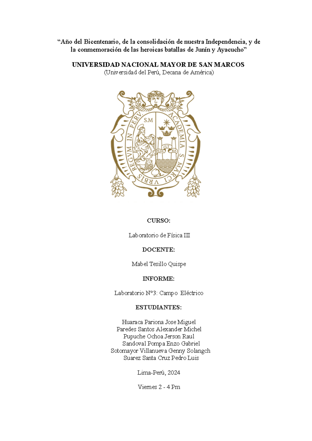 Informe N3 - alalalal - “Año del Bicentenario, de la consolidación de ...