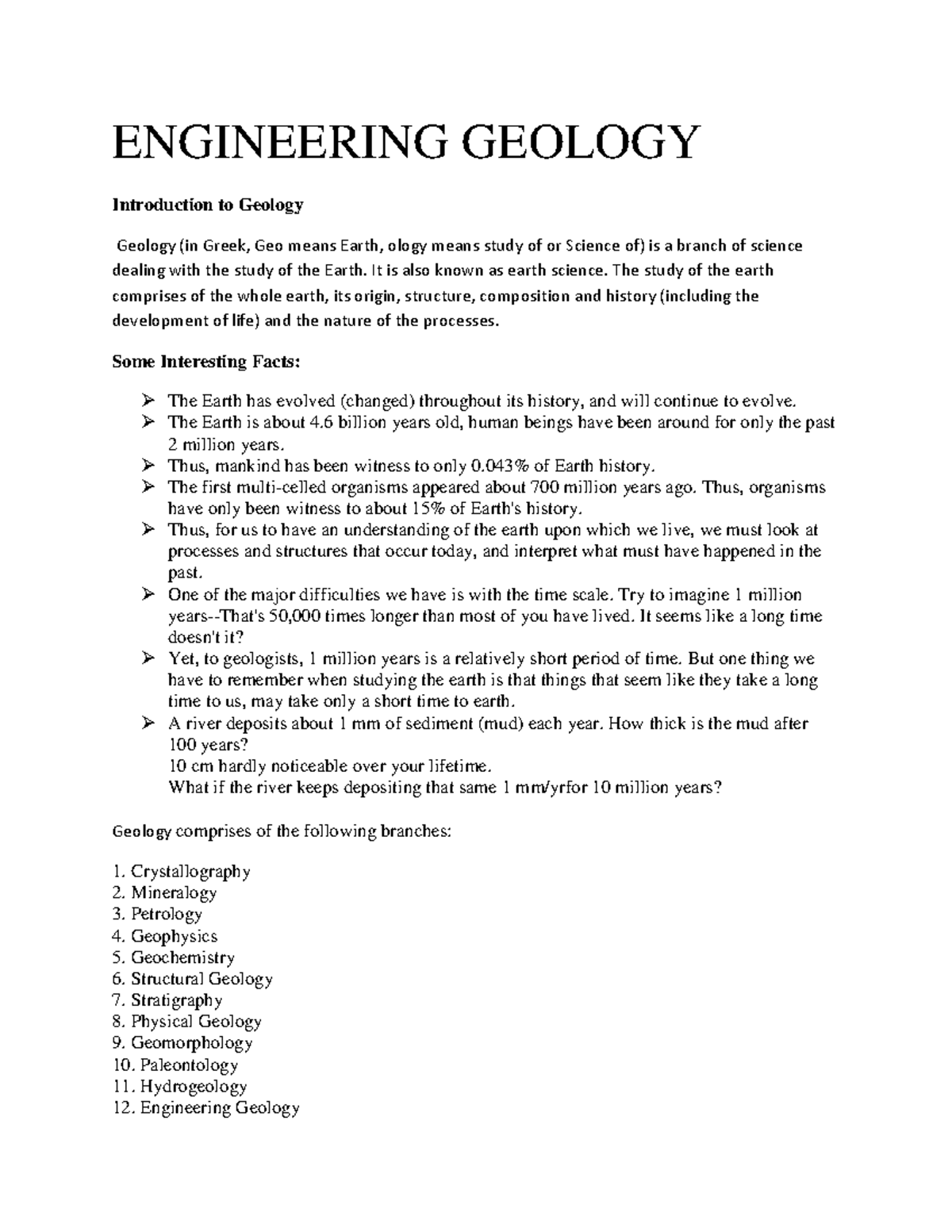 1. Engineering Geology - ENGINEERING GEOLOGY Introduction to Geology ...