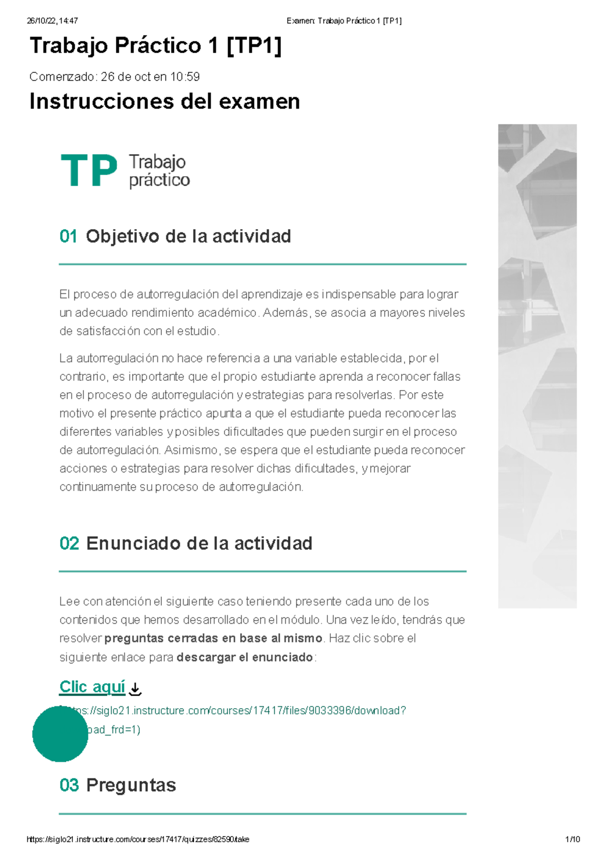 Examen Trabajo Práctico 1 Tp1 Trabajo Práctico 1 Tp1 Comenzado