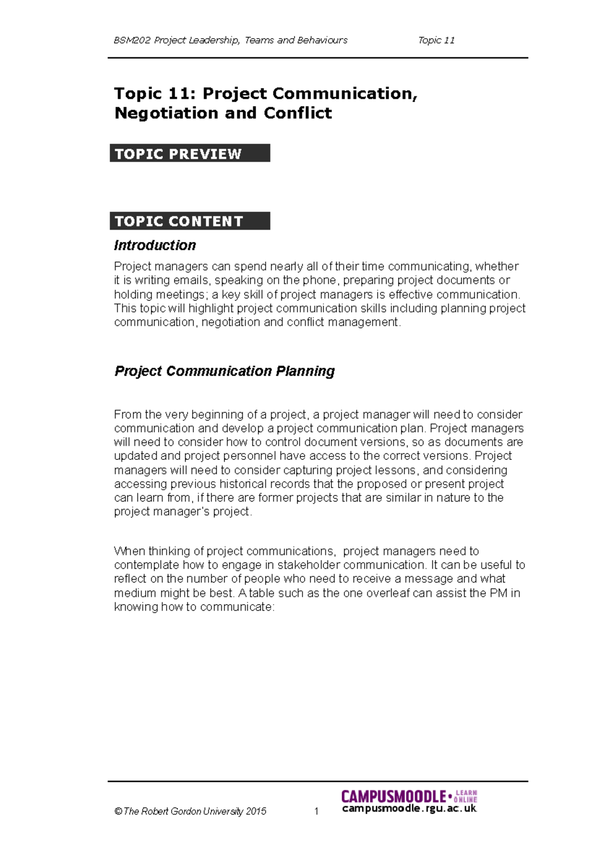 BSM 202 WEEK 7 - project management course - Topic 11: Project ...