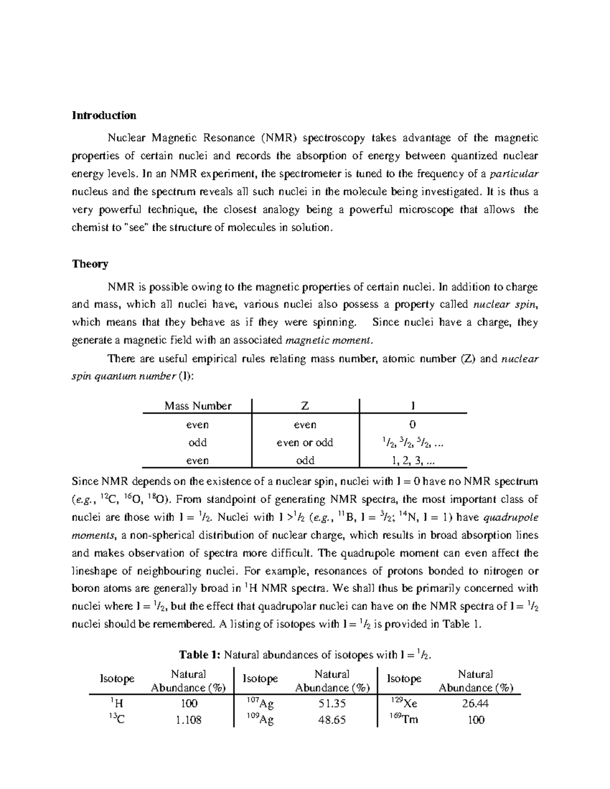 NMR spectroscopy - Notes on chemistry - Introduction Nuclear Magnetic ...