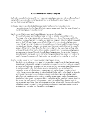 SCS 100 Module Four Activity - Support your responses with specific ...