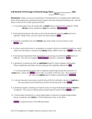 [Solved] 401 medical terminology chart - Health Science - CTE - Studocu