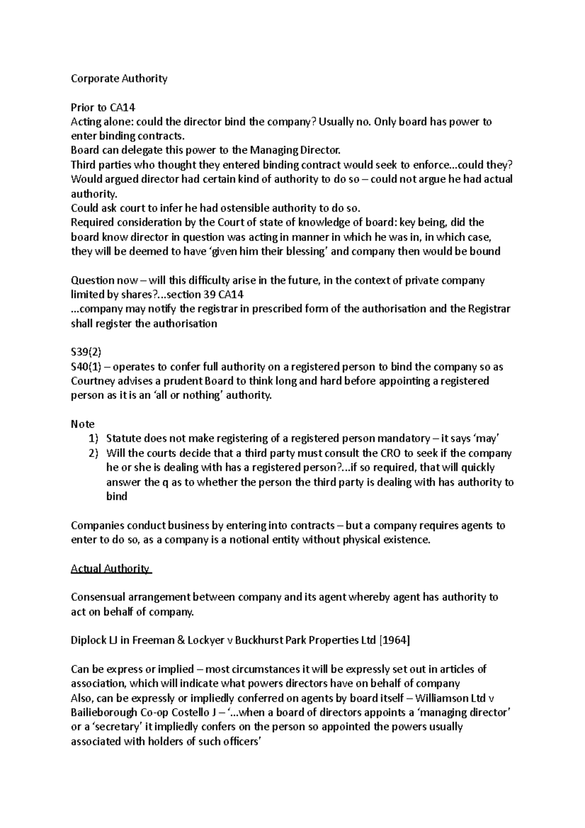 Chapter 5 - Company - Rule of Turquand etc - Corporate Authority Prior ...