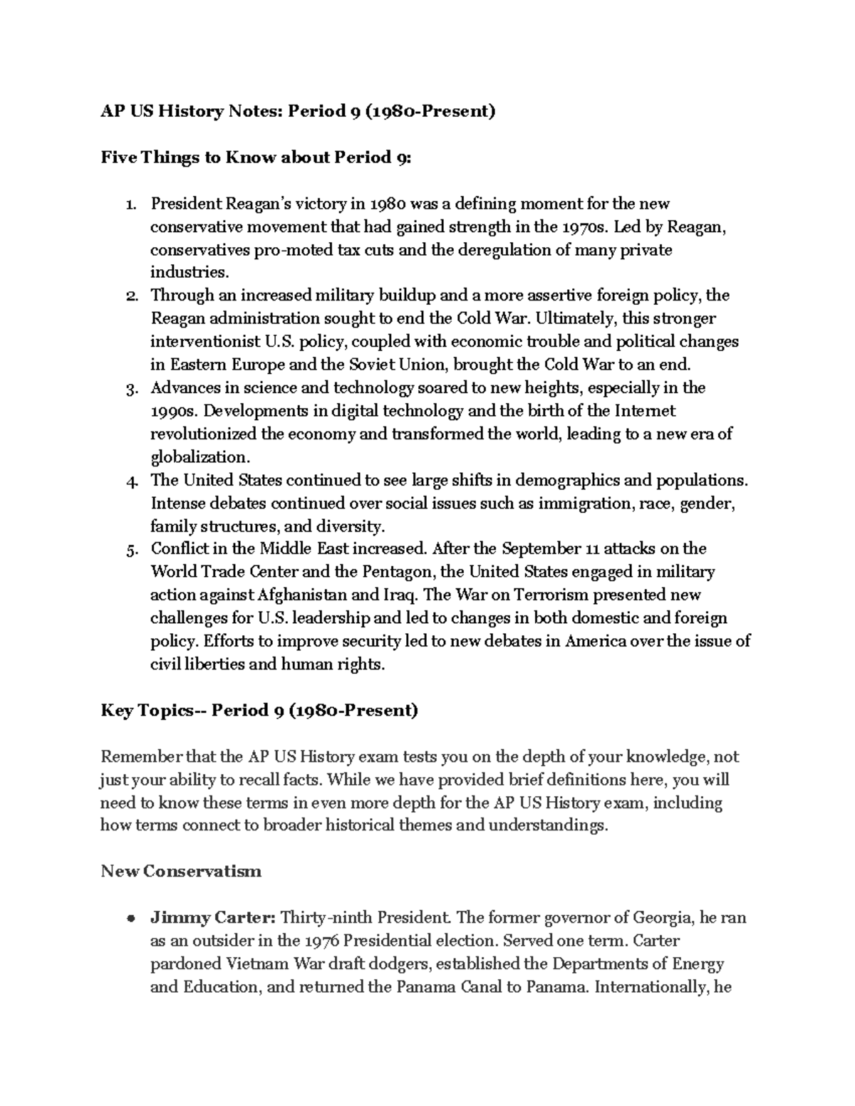 Apush Notes Period 9 (1980-Present) - AP US History Notes: Period 9 ...