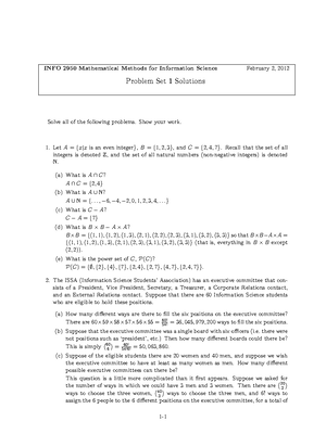 Problem Set 2 Solutions - INFO 2950 Mathematical Methods for ...