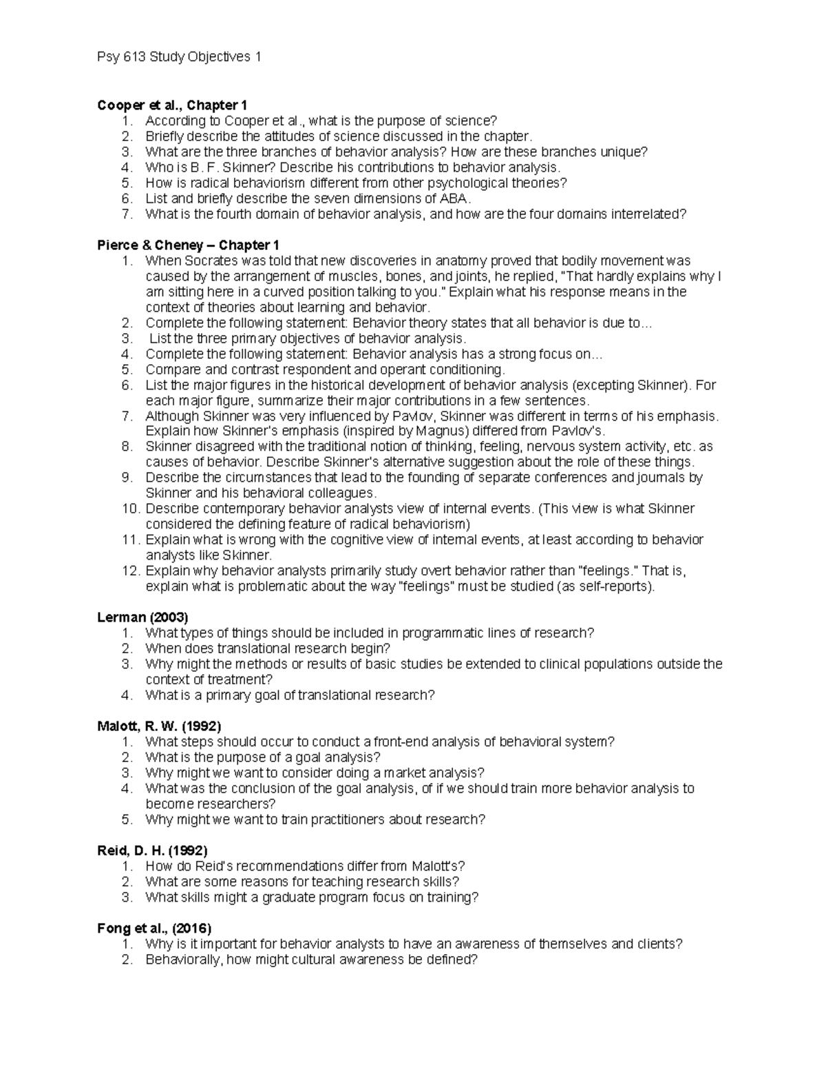 Psych 613 Unit 1 - Psy 613 Study Objectives 1 Cooper et al., Chapter 1 ...