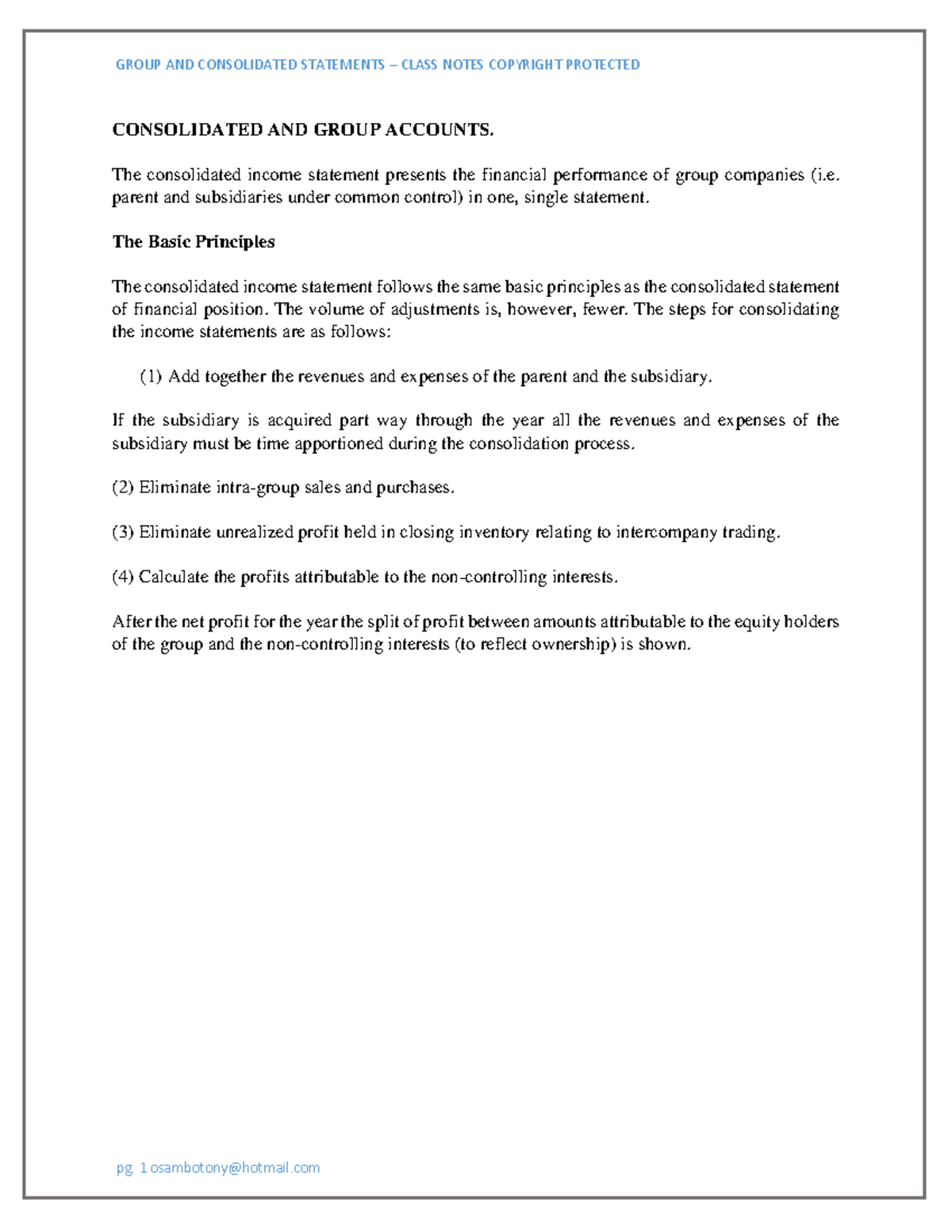 Consolidated Notes Comprehensive - CONSOLIDATED AND GROUP ACCOUNTS. The ...