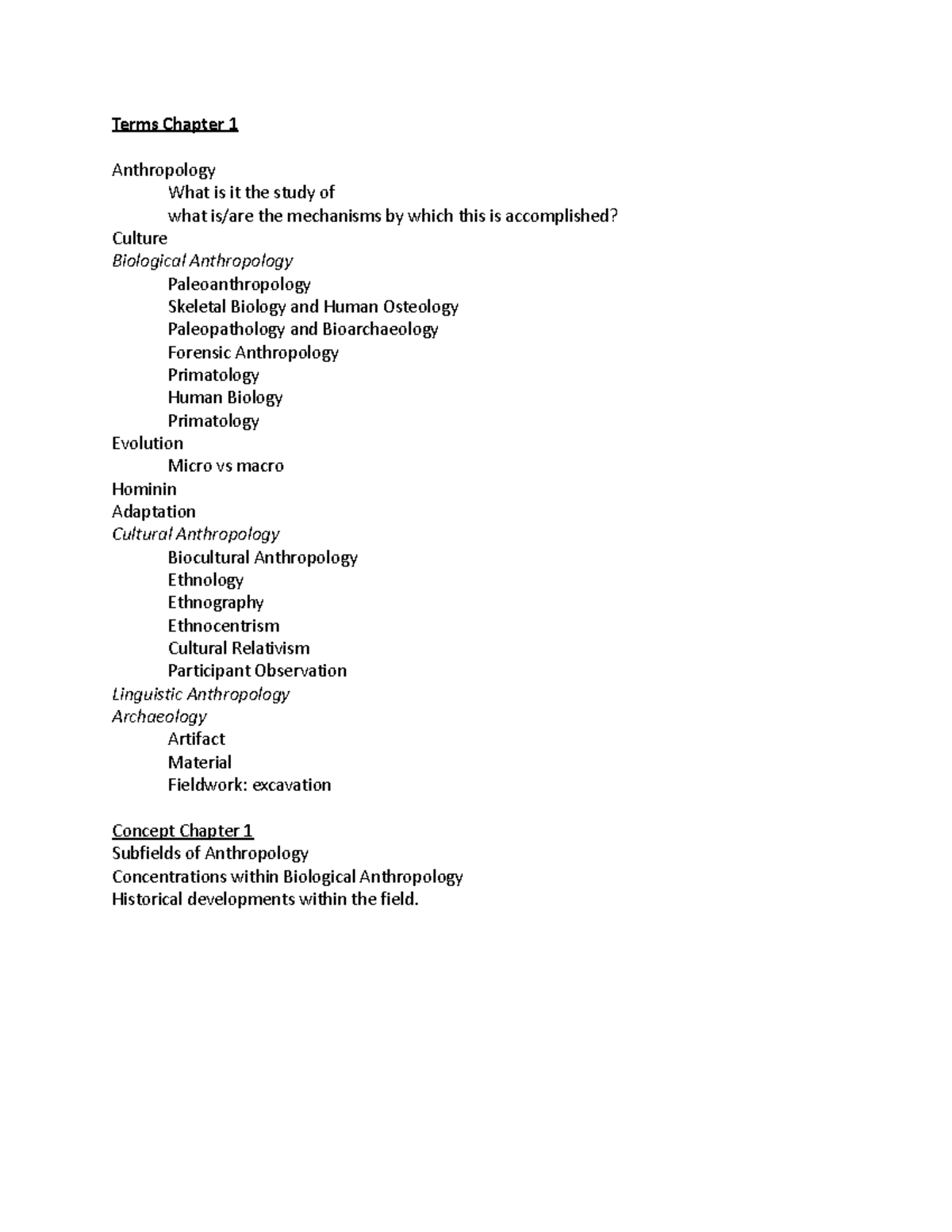 Copy of Terms Chapter 1-1 - Terms Chapter 1 Anthropology What is it the study of what is/are the ...