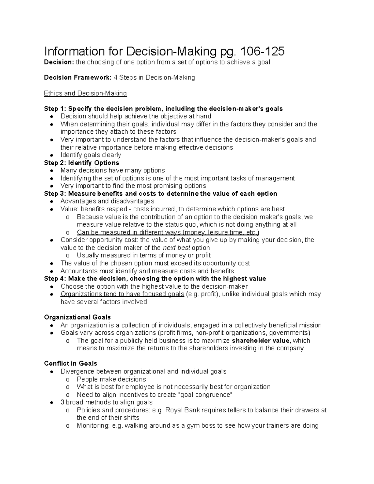 EXAM 2 Notes MOS 1023 - 2019 - Information for Decision-Making pg. 106 ...
