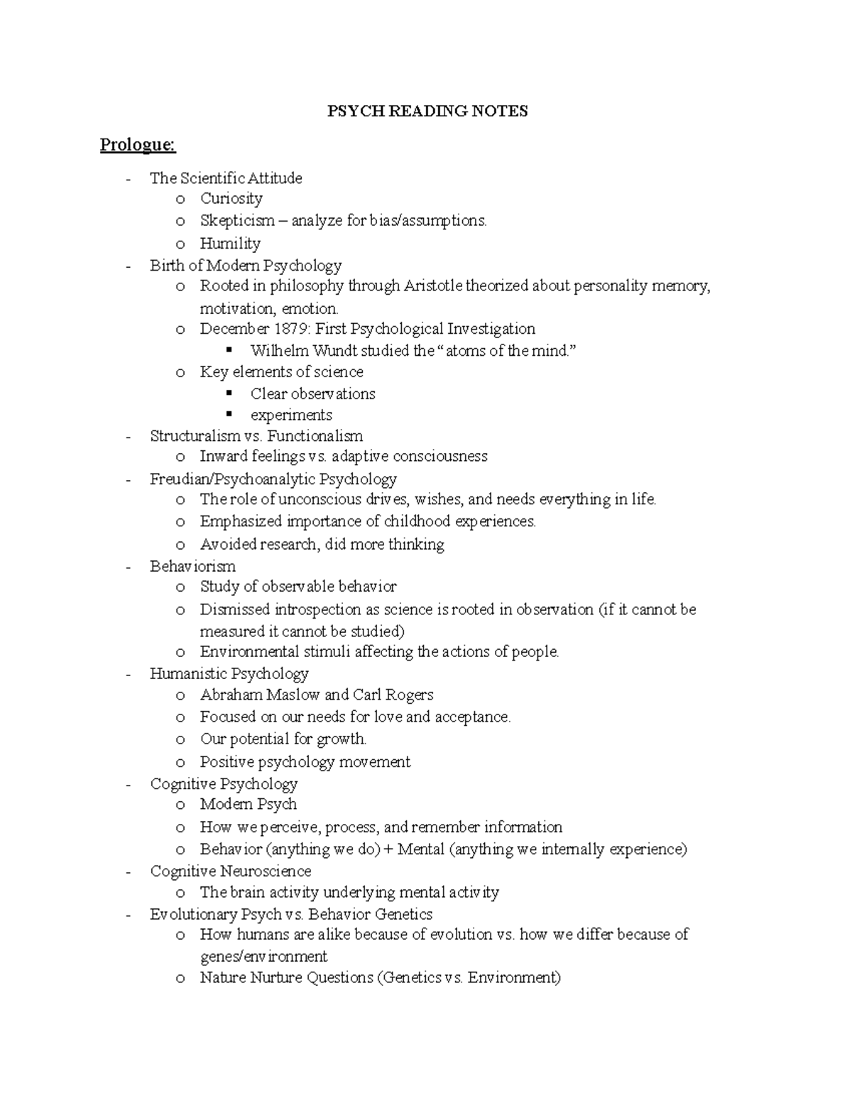 Psych Exam 1 - Melinda Cannon first exam notes for everything covered ...