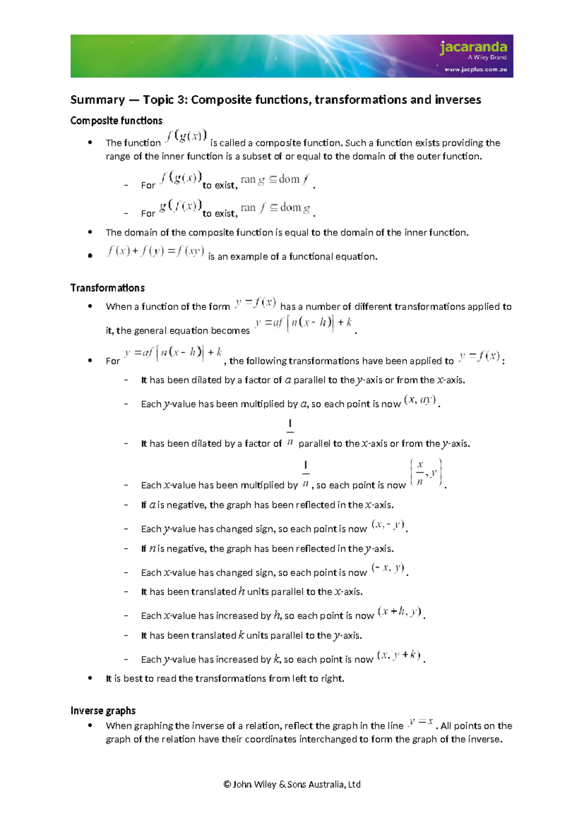Ch3 summary - its nice - Summary — Topic 3: Composite functions ...