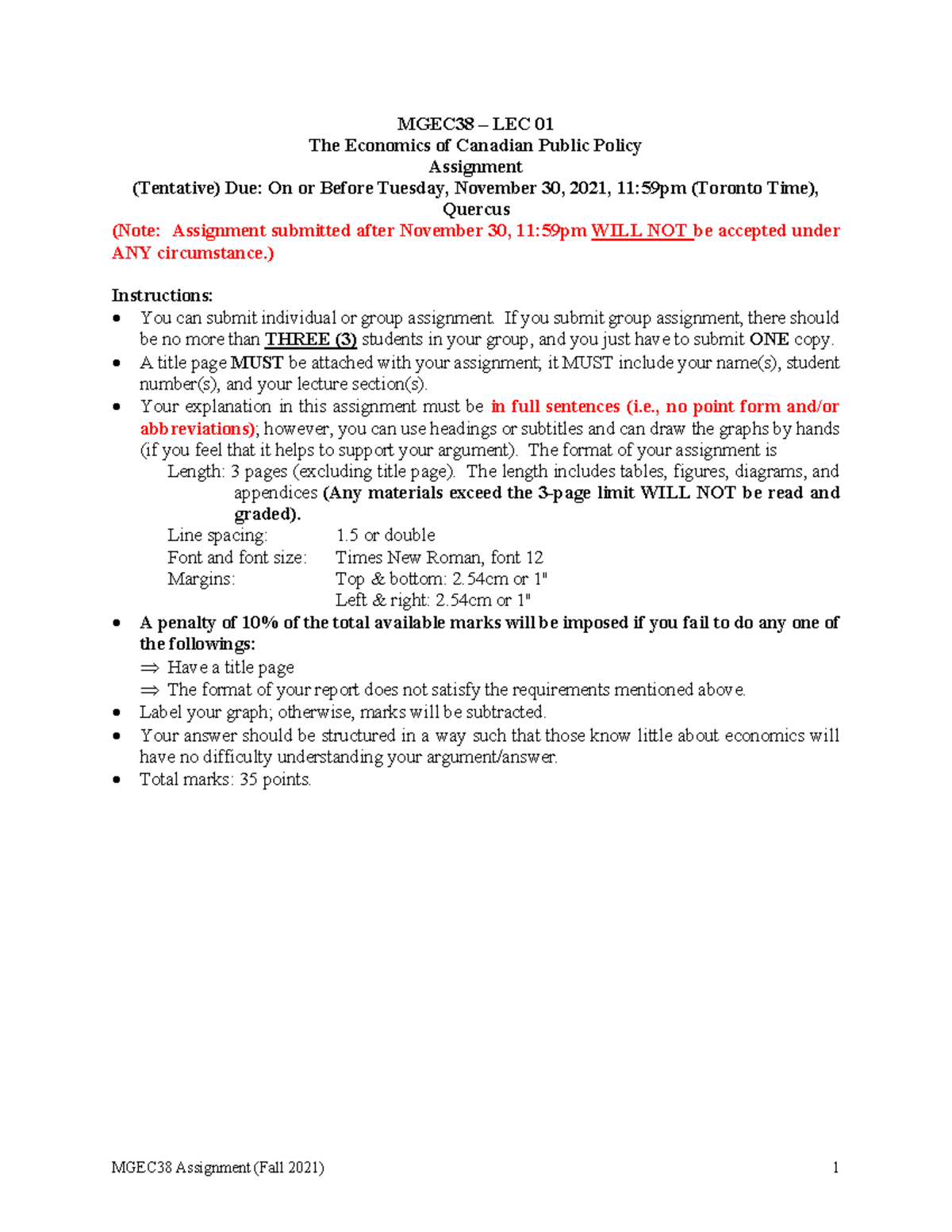 MGEC38 Assignment %28Fall 2021%29 - MGEC38 Assignment (Fall 2021 ) 1 ...