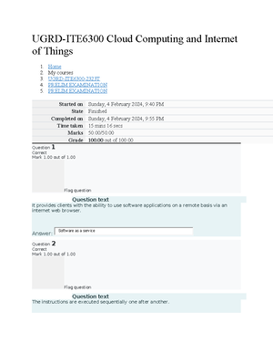 Cloud Computing Midterm Cloud Computing Mid Question 1 Correct Mark 1