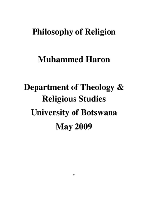 Philosophy of Religion course - The Philosophy of Religion Course notes ...