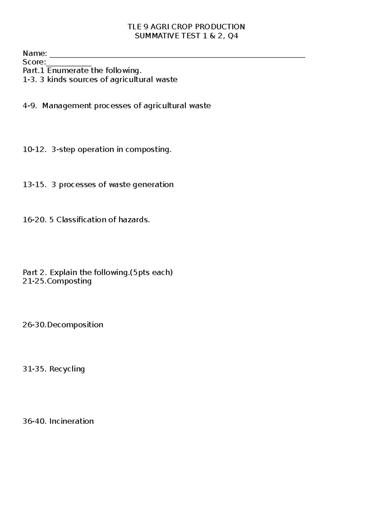 Tle 9 agri q4 st1-2 - summative test can be used by teachers. - Lesson ...