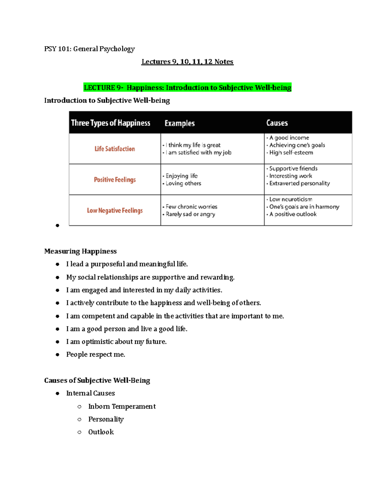 PSY 101 General Psychology - Lecture 9 thru 12 - PSY 101: General Psychology Lectures 9, 10, 11 ...