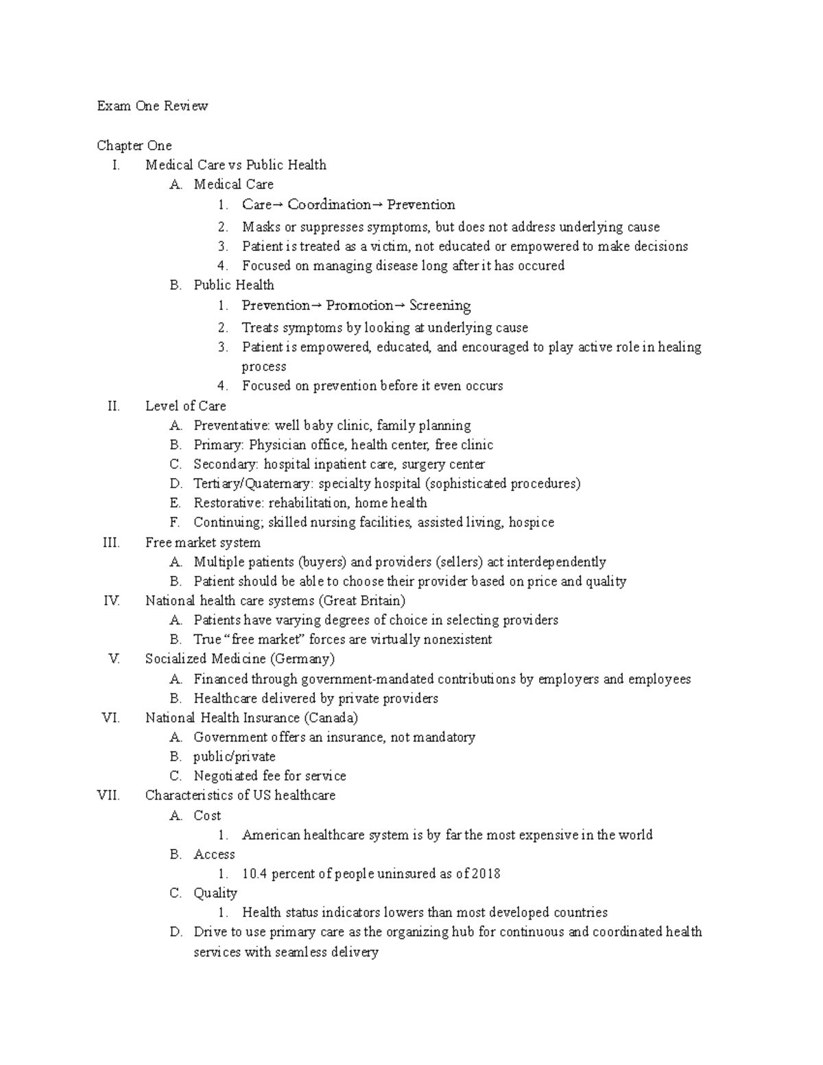 Exam One review Sheet - Exam One Summary - Exam One Review Chapter One ...