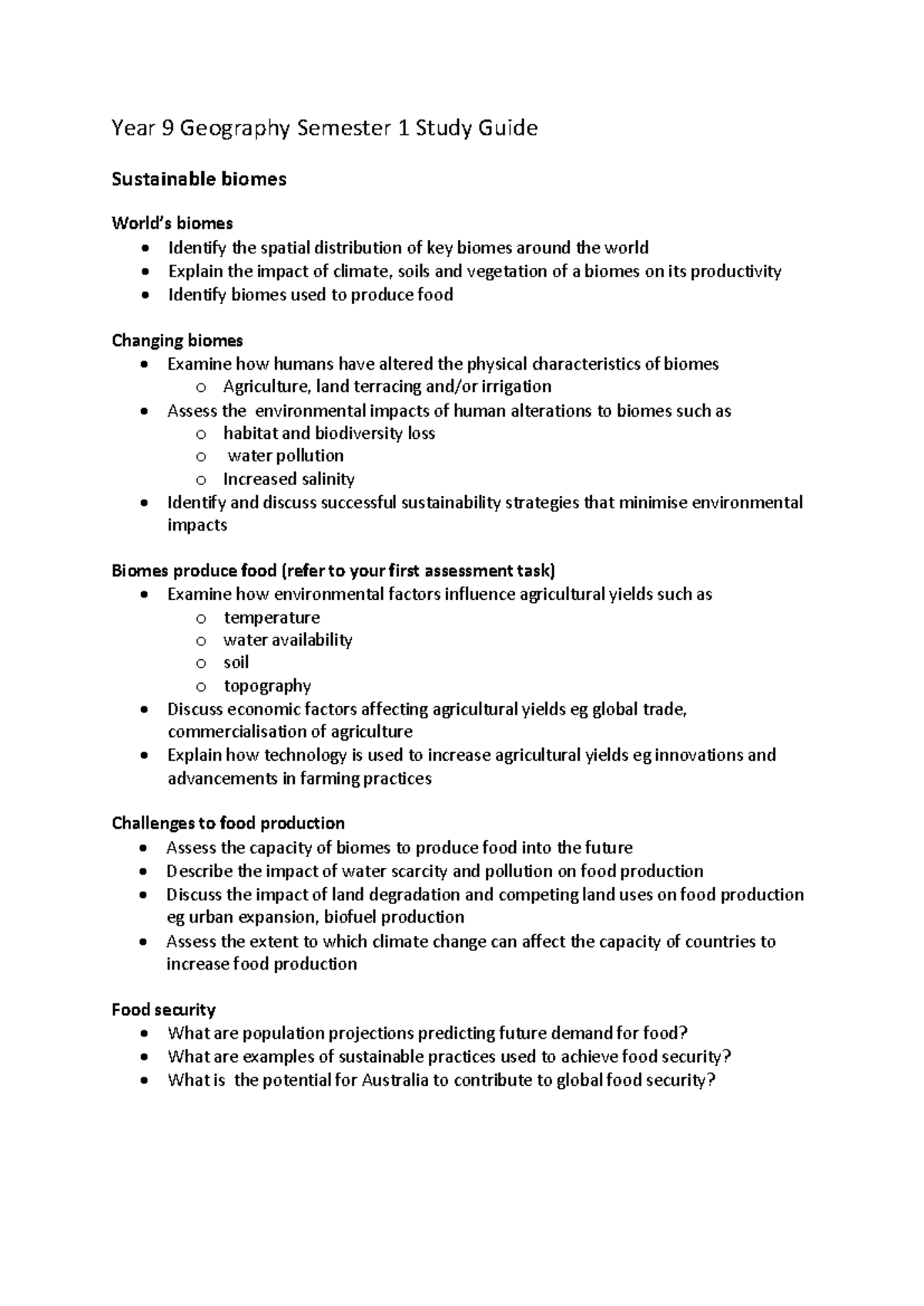 Year 9 Geography Sem1 Study Guide - Year 9 Geography Semester 1 Study ...