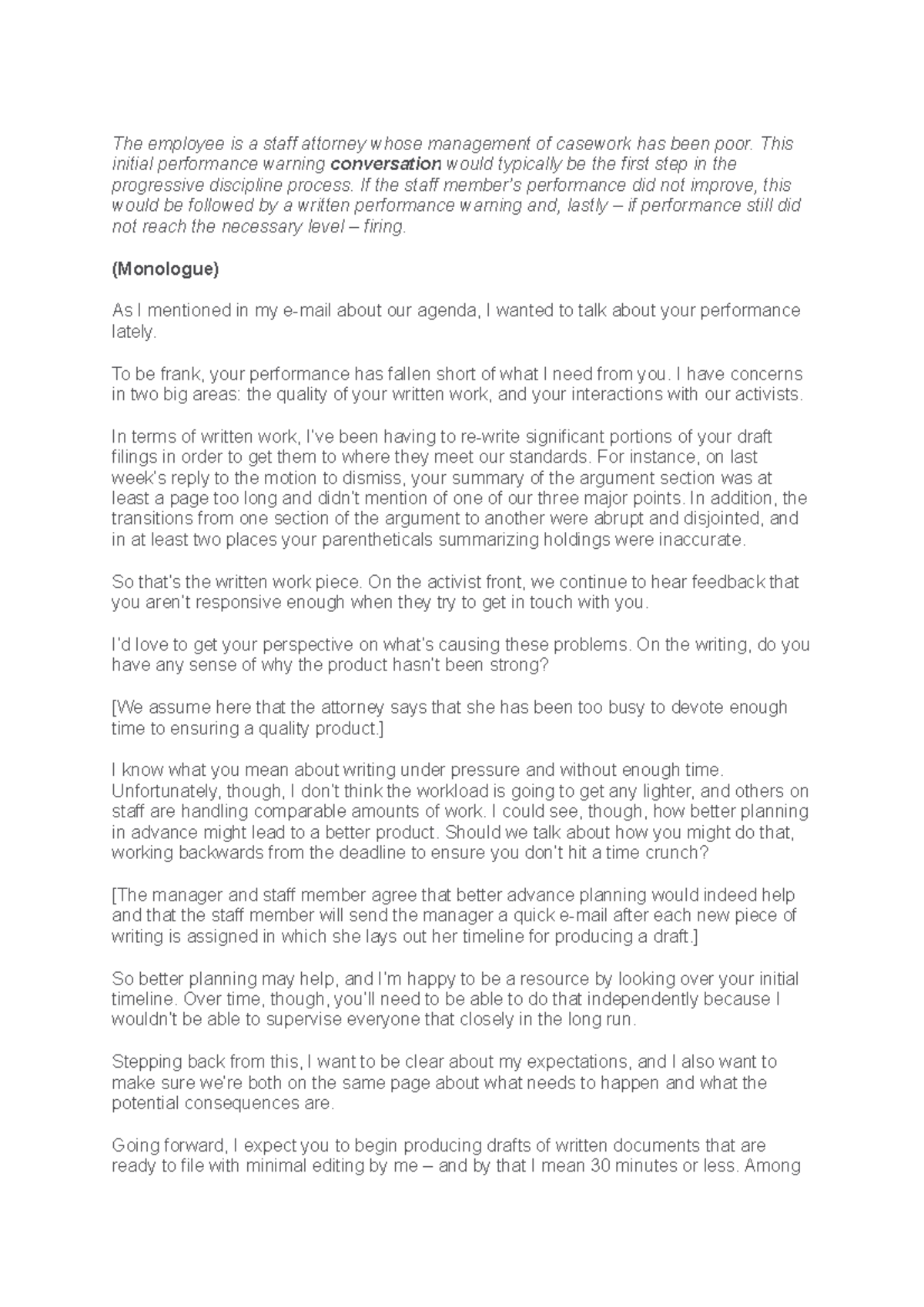 Sample Interpersonal Conversation Monologue The Employee Is A Staff