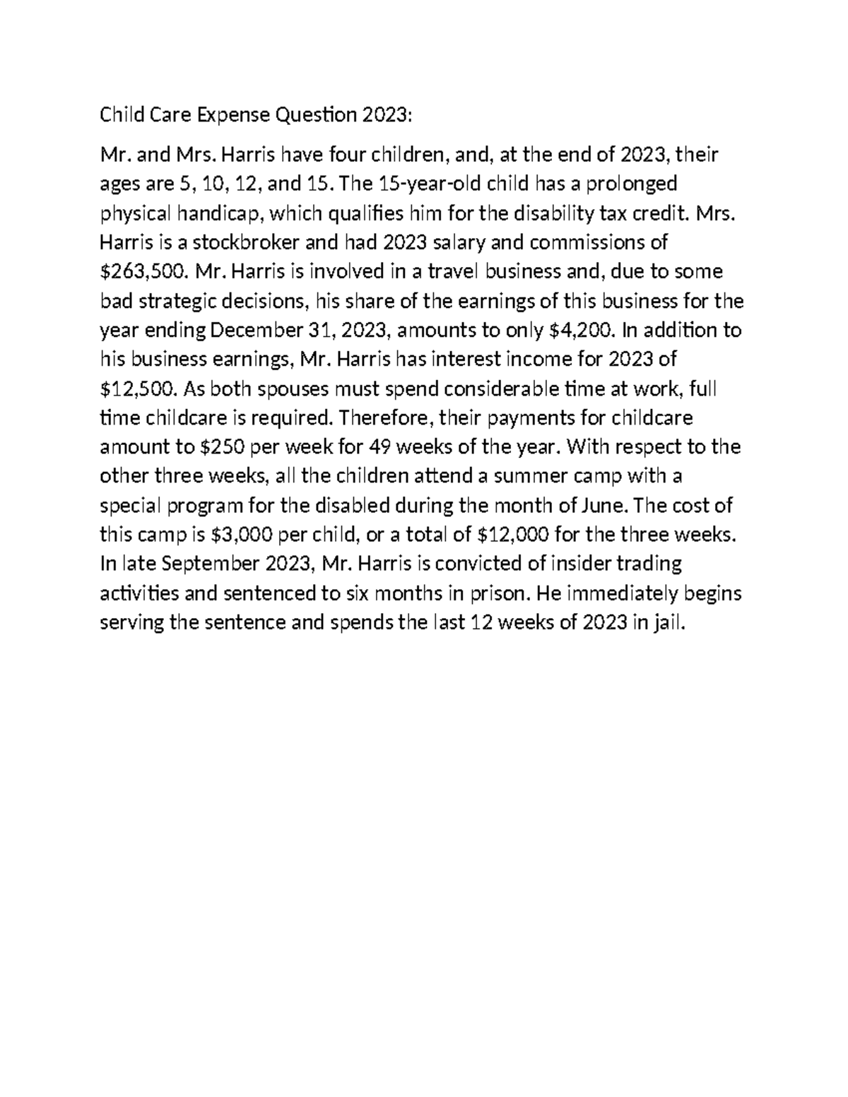 Child care expense example 2024 - Child Care Expense Question 2023: Mr ...