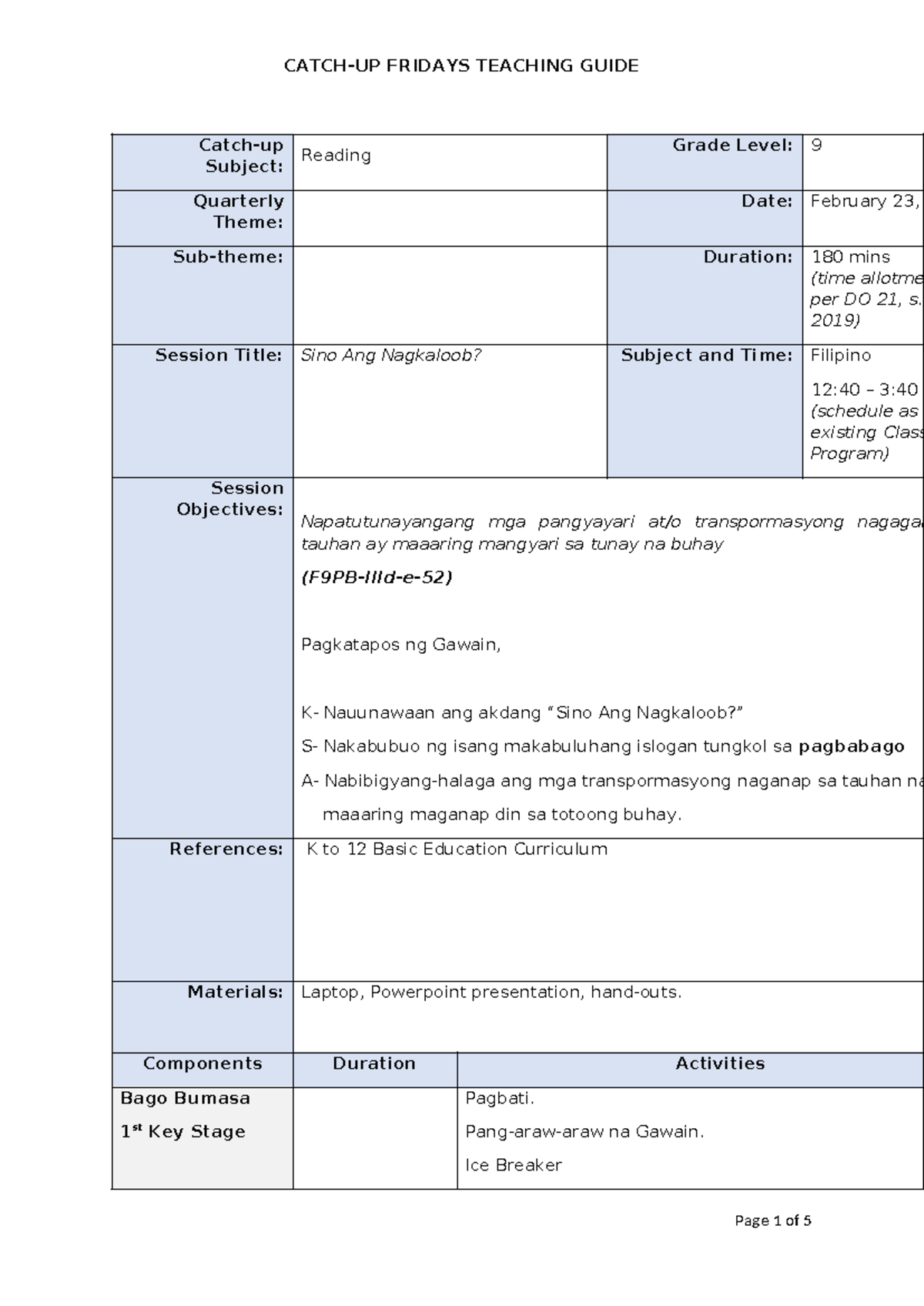 CUF Reading TG FEB23 - Catch-up Fridays - Catch-up Subject: Reading ...