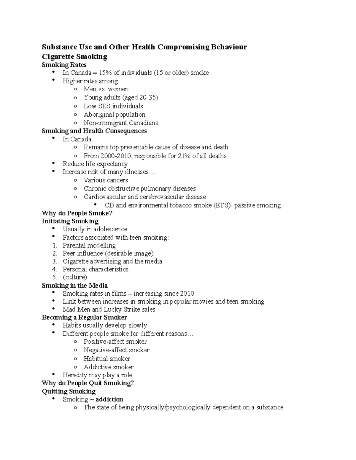 2330 Week 8 Lecture Notes - Substance Use and Other Health Compromising ...