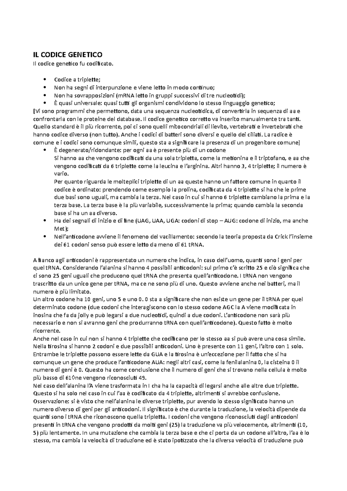 appunti presi a lezione codice genetico - IL CODICE GENETICO Il codice ...