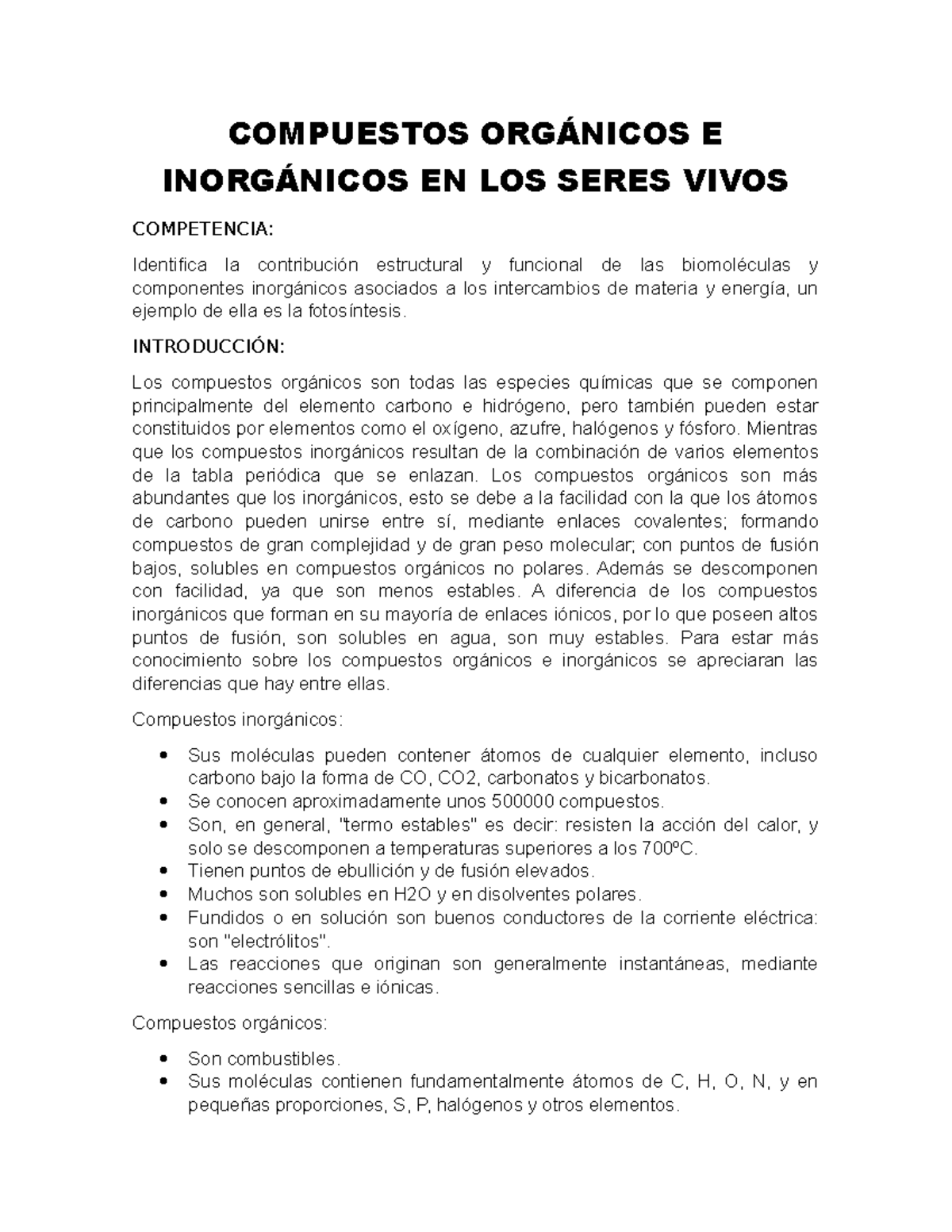 Compuestos Organicos E Inorganicos en los seres vivos Introduccion ...