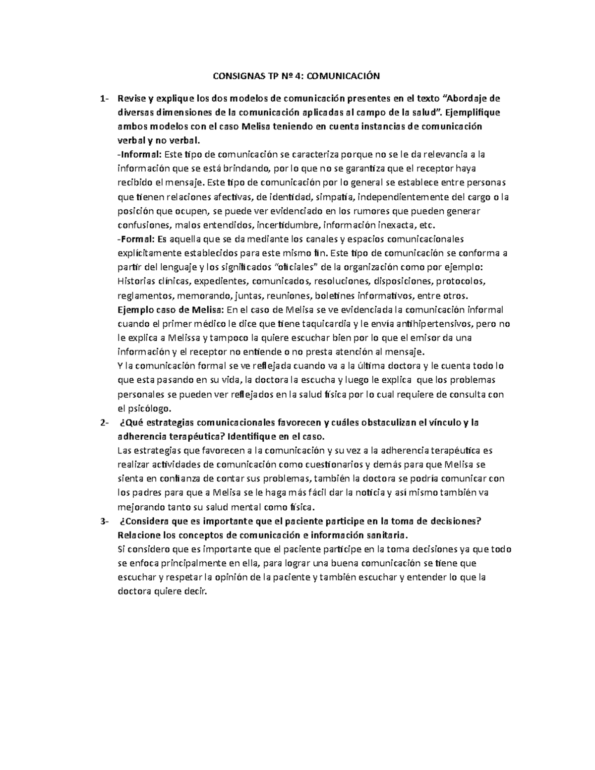 Consignas TP Nº 4 - tp4 - CONSIGNAS TP Nº 4: COMUNICACIÓN 1- Revise y explique los dos modelos ...