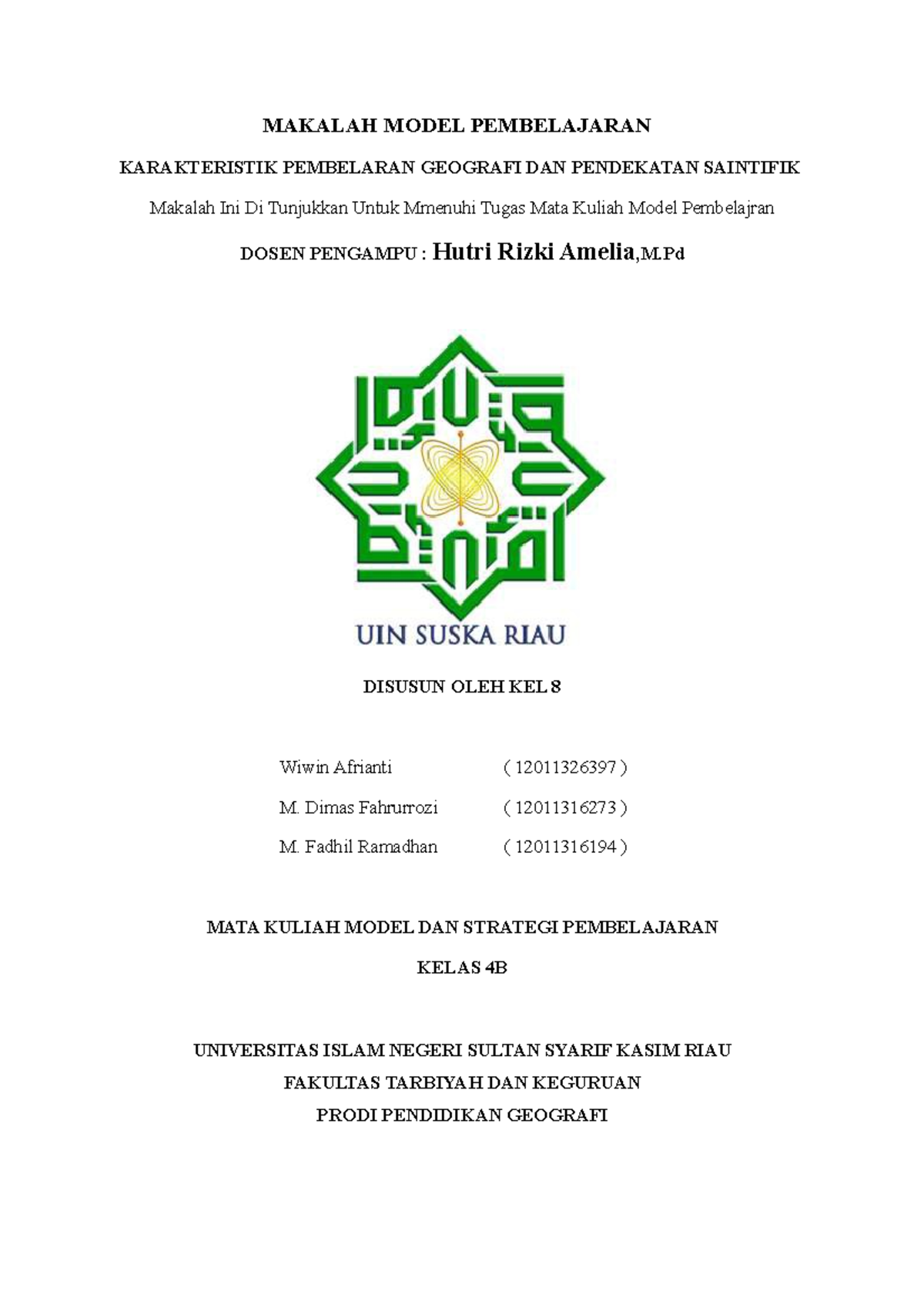 Makalah Model Pembelajaran KLP 8 - PGEO - MAKALAH MODEL PEMBELAJARAN ...