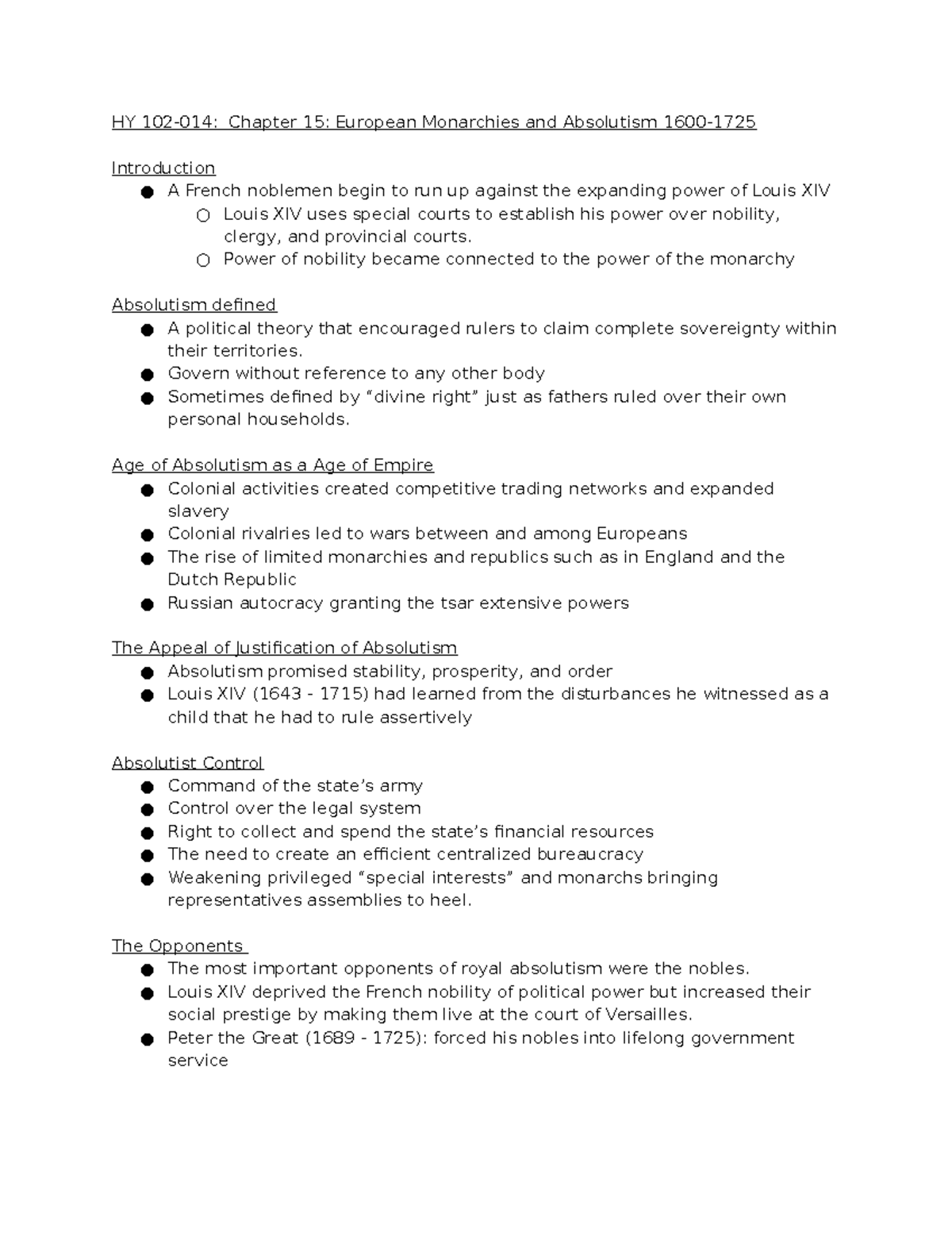 HY 102 Chapter 15 European Monarchies and Absolutism 1600-1725 - HY 102 ...
