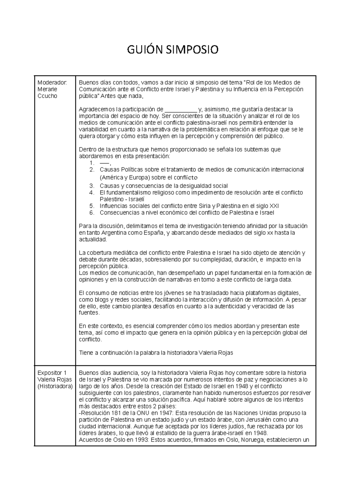 Guion Simposio - GUIÓN SIMPOSIO Moderador: Merarie Ccucho Buenos días ...