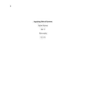 PHI 105 Critical Thinking Paper - Jaylen Hyman May 15, 2022 PHI 105 Sarah Robertson Critical ...