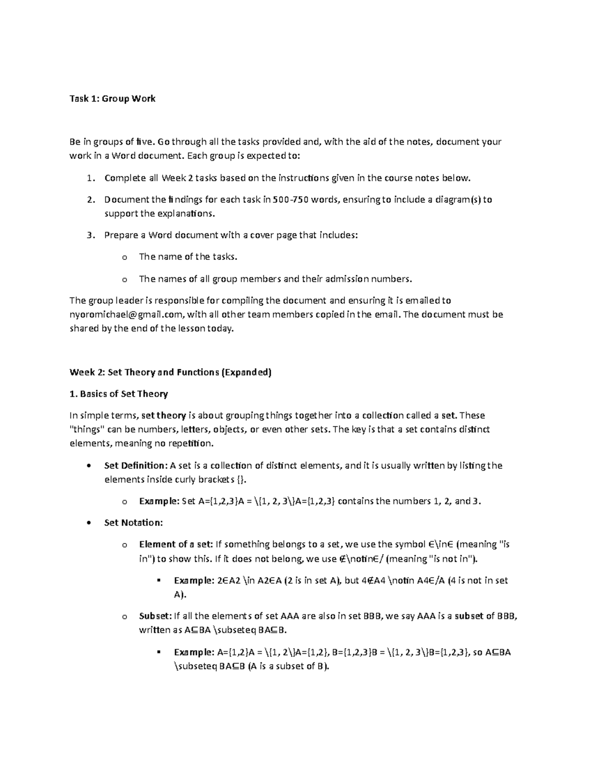 Automata class tasks - Task 1: Group Work Be in groups of five. Go ...