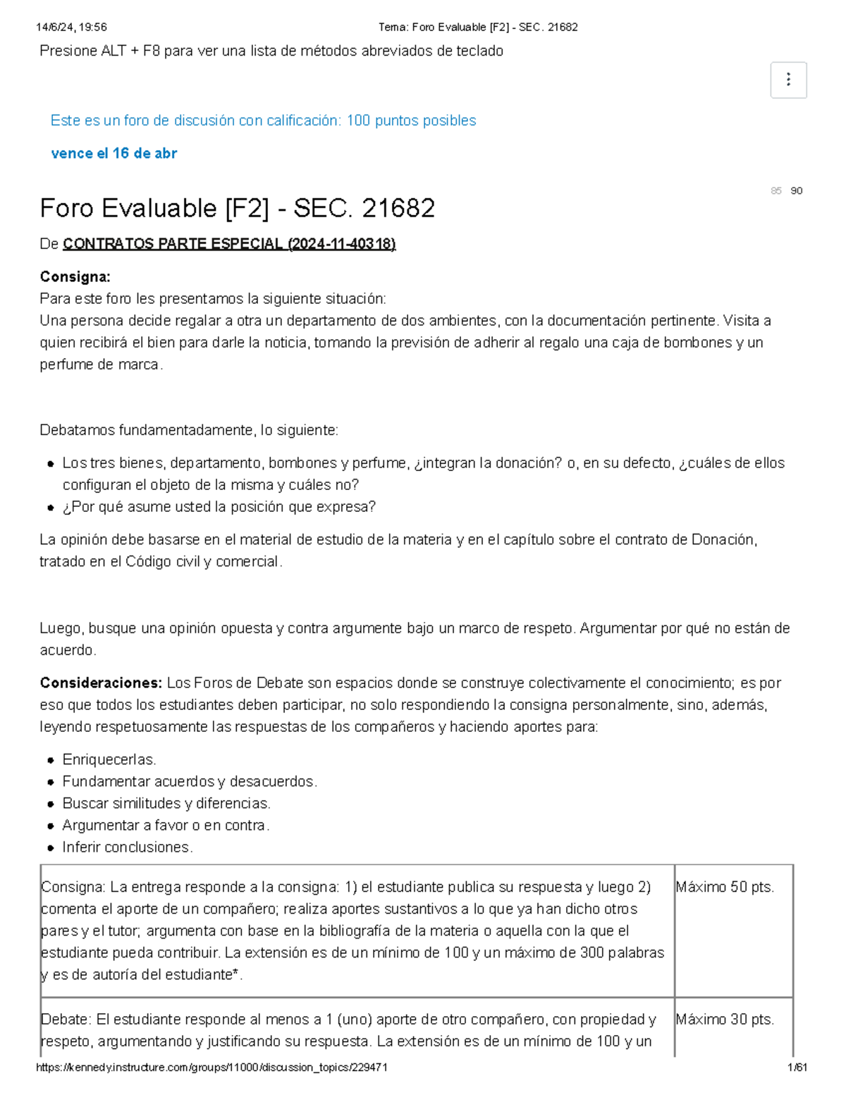 Tema Foro Evaluable [F2] - SEC. 21682 Contrato Especial - Este es un foro de discusión con - Studocu